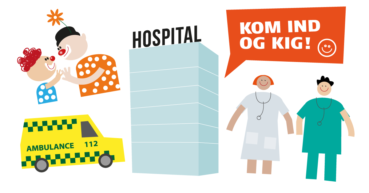 Åbent Hospital med ''Kom ind og kig!''-skilt