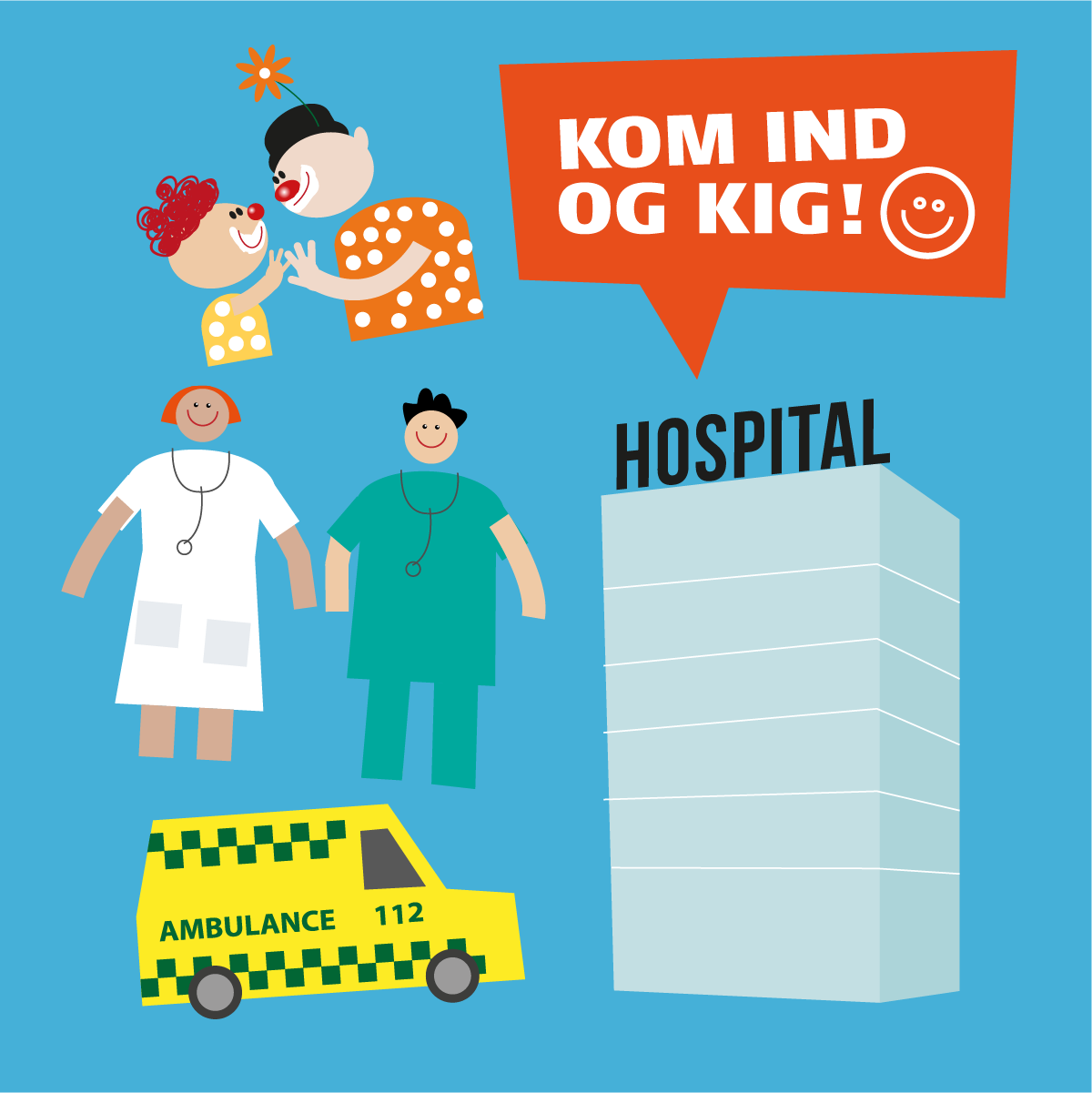Åbent Hospital med ''Kom ind og kig!''-skilt