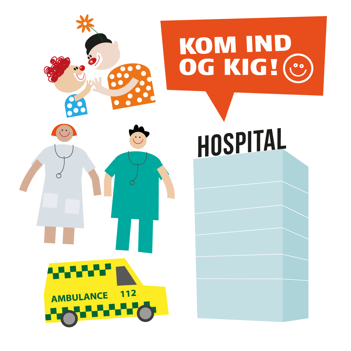 Åbent Hospital med ''Kom ind og kig!''-skilt